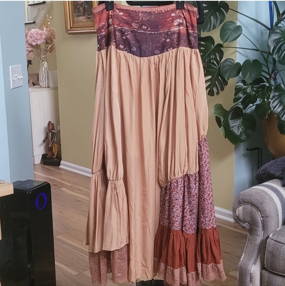 Ursime | Skirts | Ursime Boho Patchwork Floral Lace Trim Tiered Maxi ...